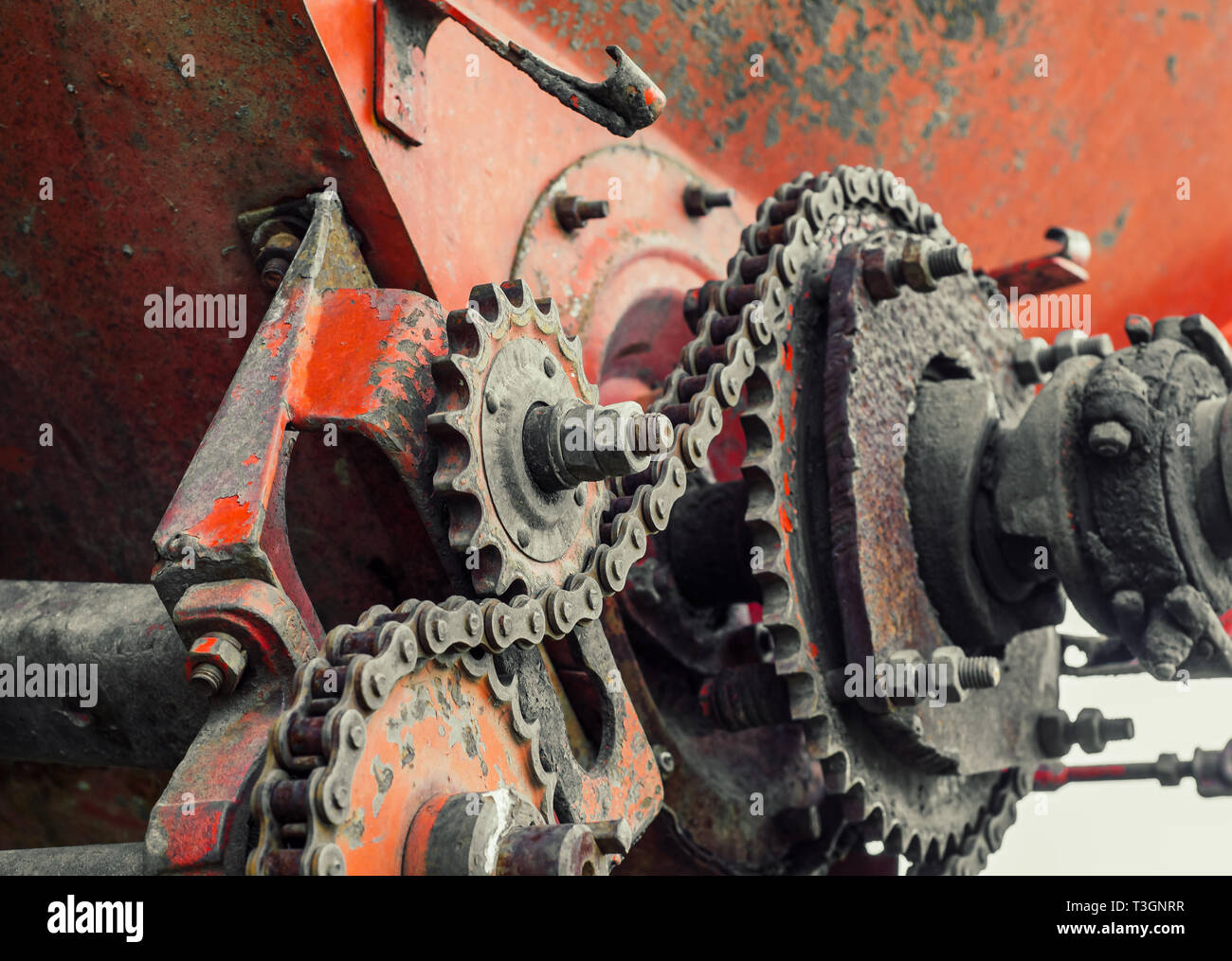 Parts of old broken machine under corrosion closeup. Old technics ...