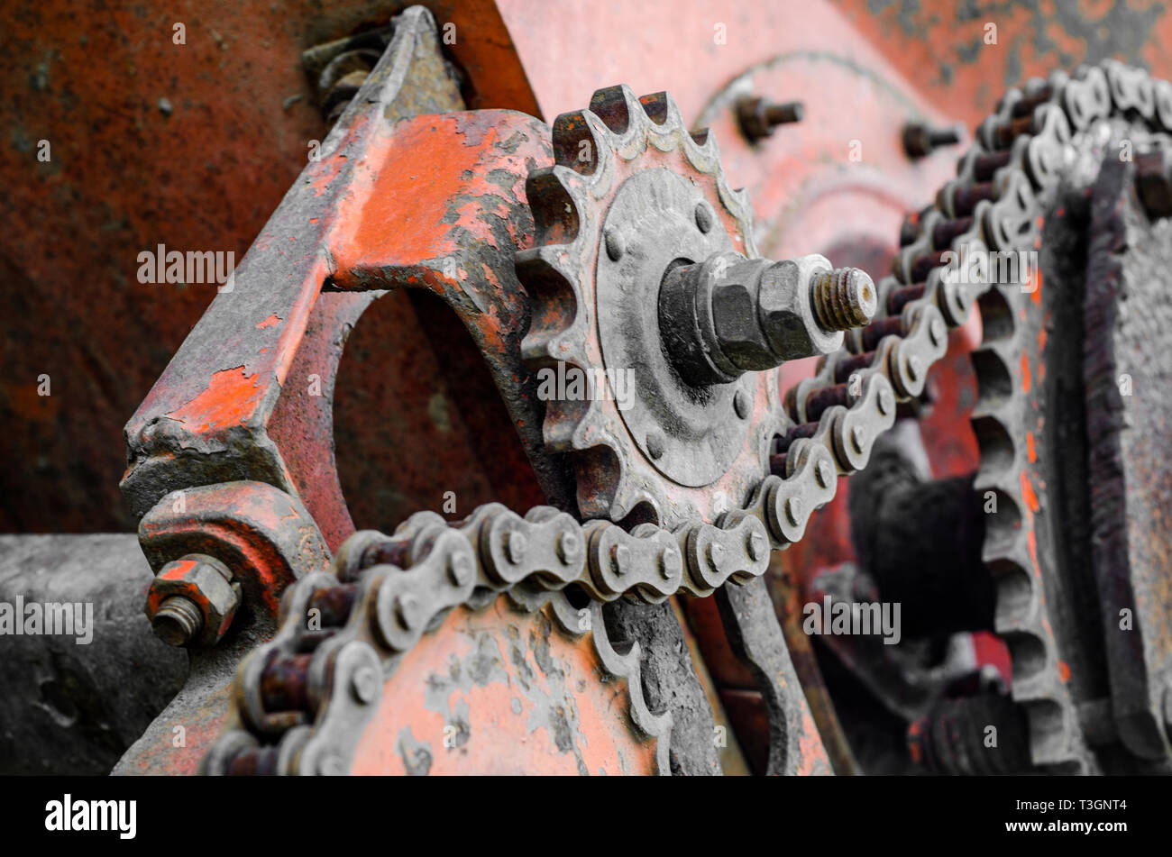 Parts of old broken machine under corrosion closeup. Old technics ...