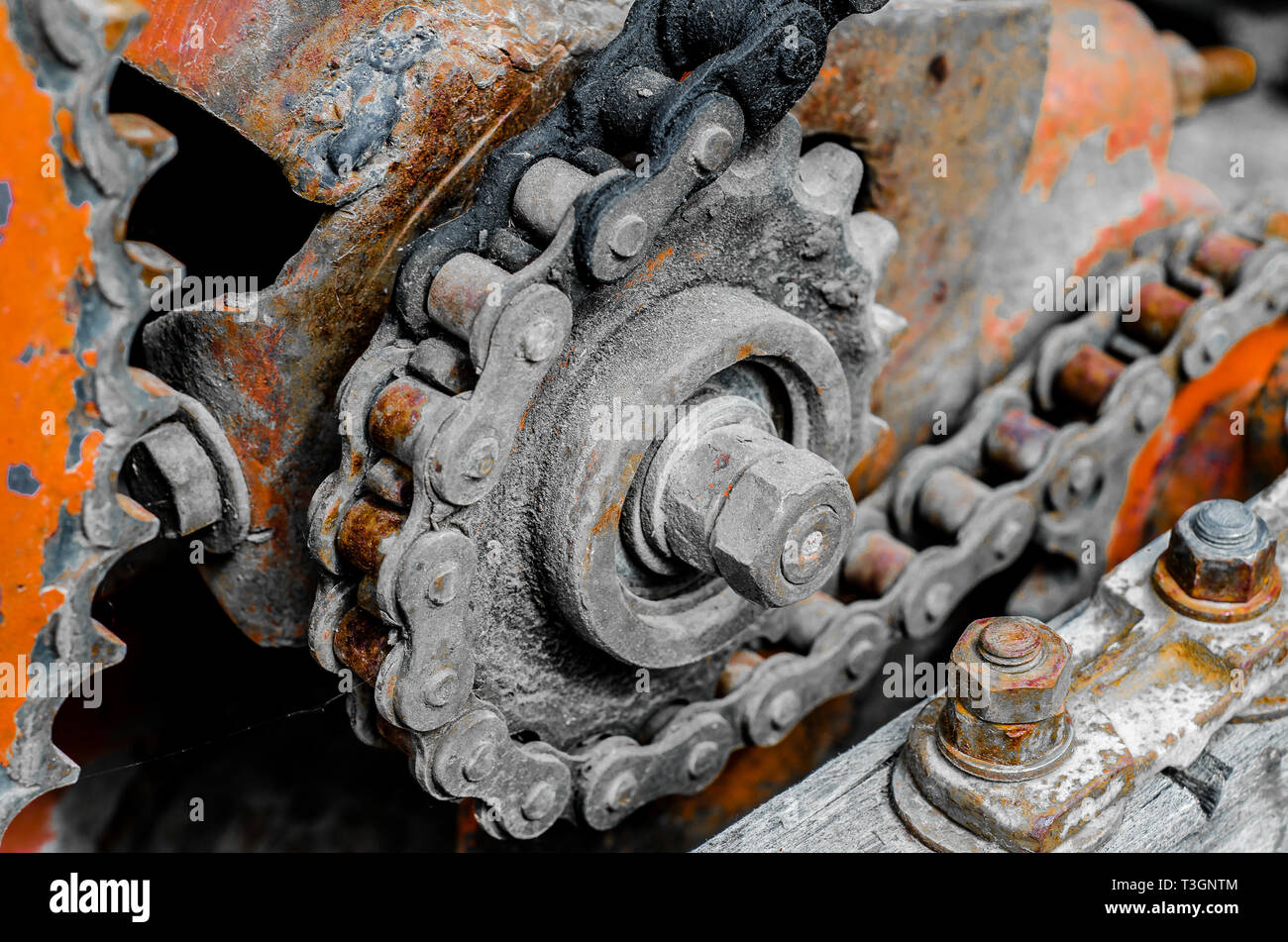 Parts of old broken machine under corrosion closeup. Old technics ...