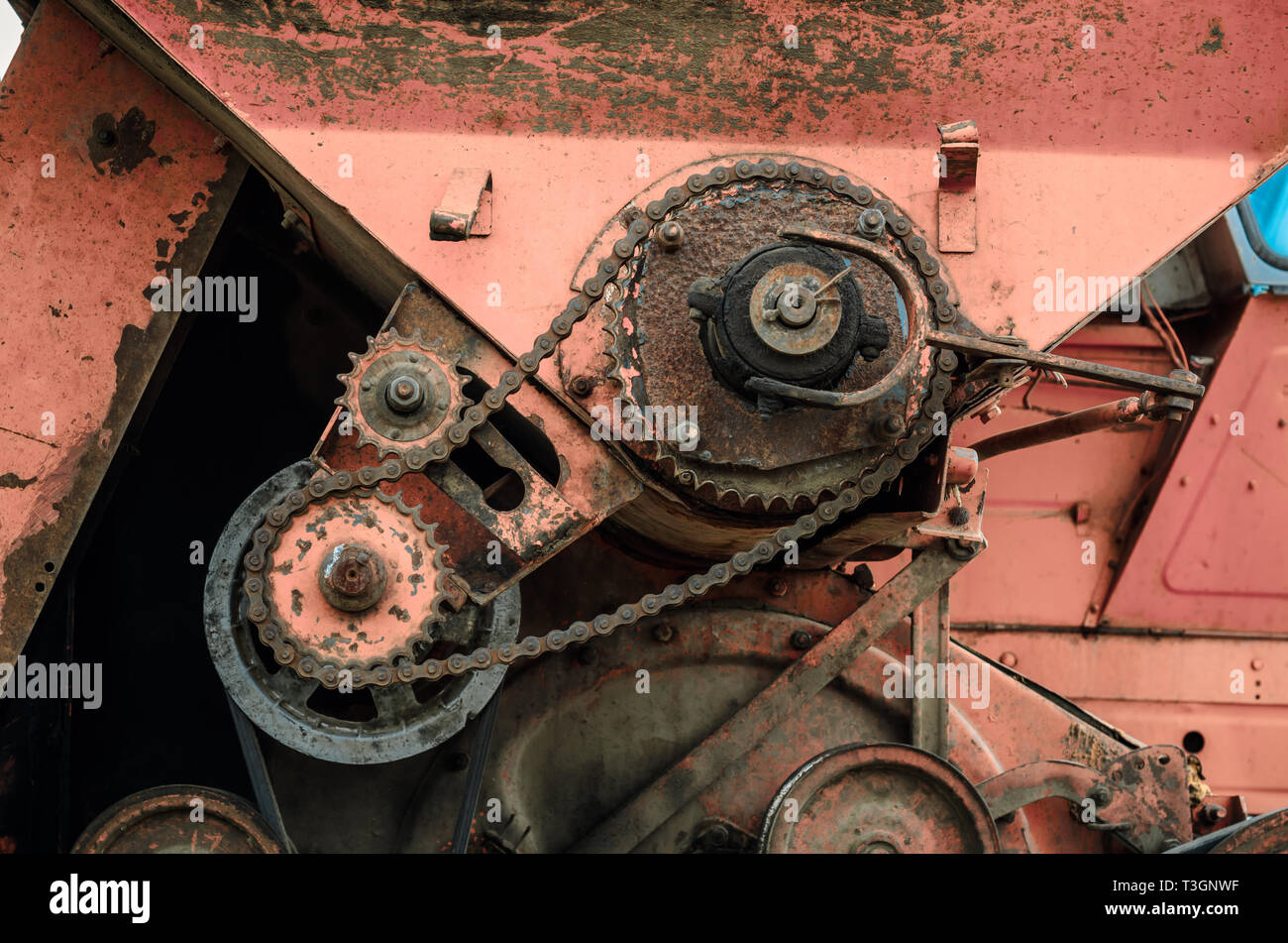 Parts of old broken machine under corrosion closeup. Old technics ...