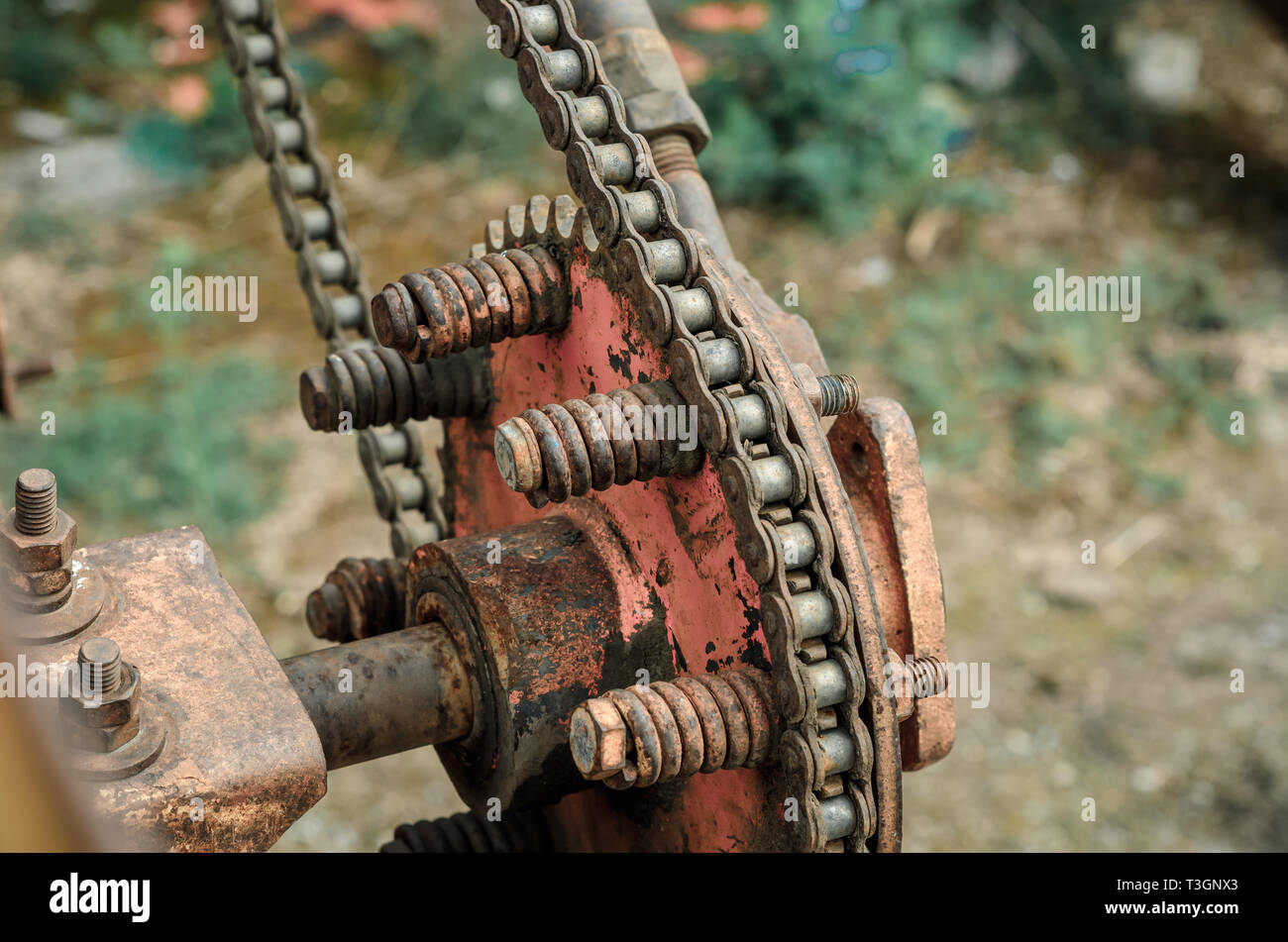 Parts of old broken machine under corrosion closeup. Old technics ...