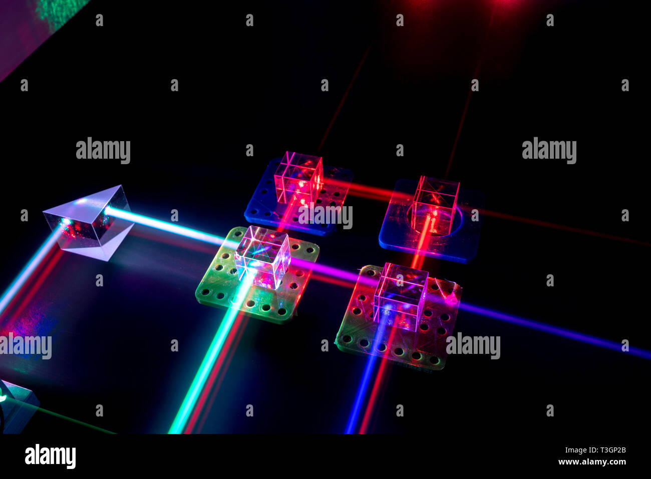 Laser beams in the laboratory of optical physics Stock Photo - Alamy