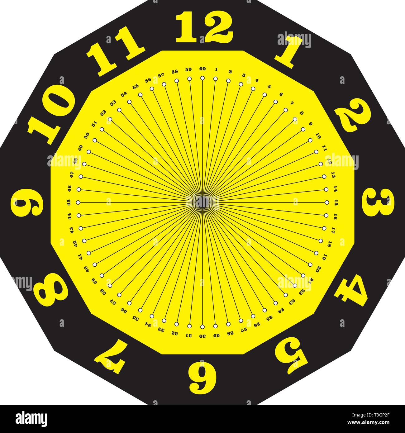 clock dial black yellow signs target yellow numbers for hour and black ...