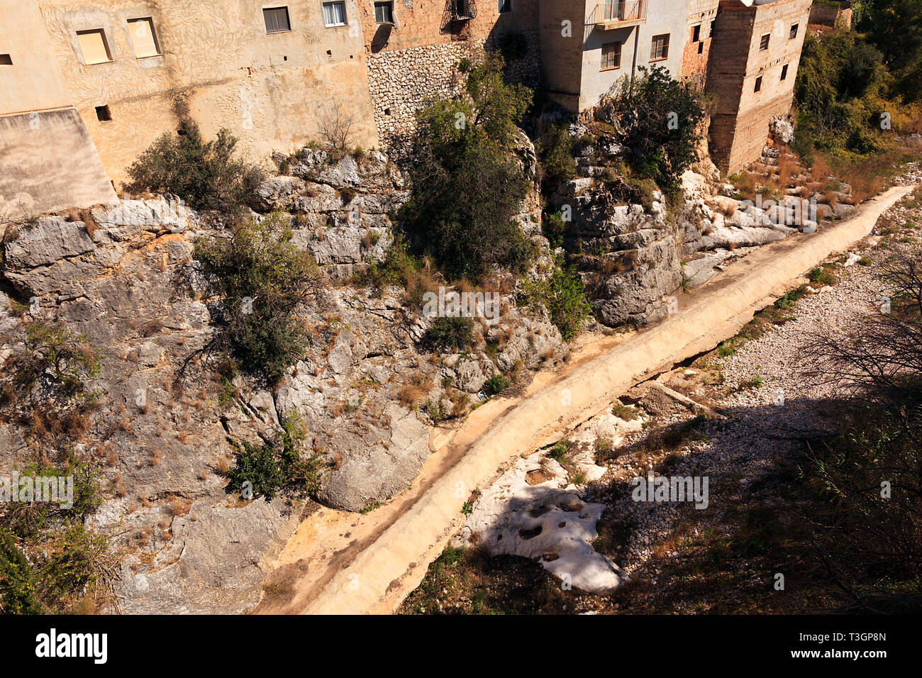 The dry gorge passing through Gata de Gorges in the Marina Alta in the ...