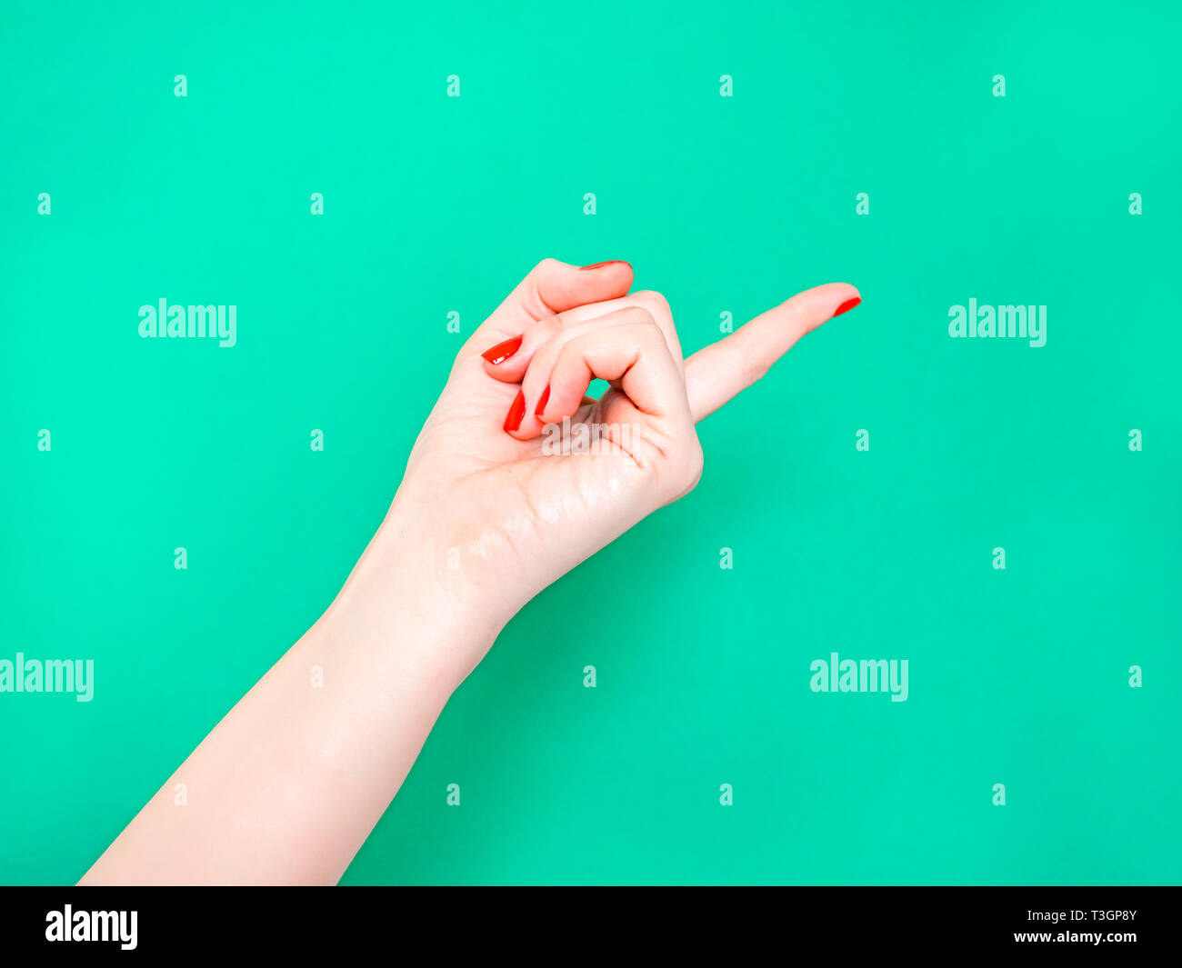 The Hey You Hand Sign. Look At This Sign. Female hand finger pointing ...