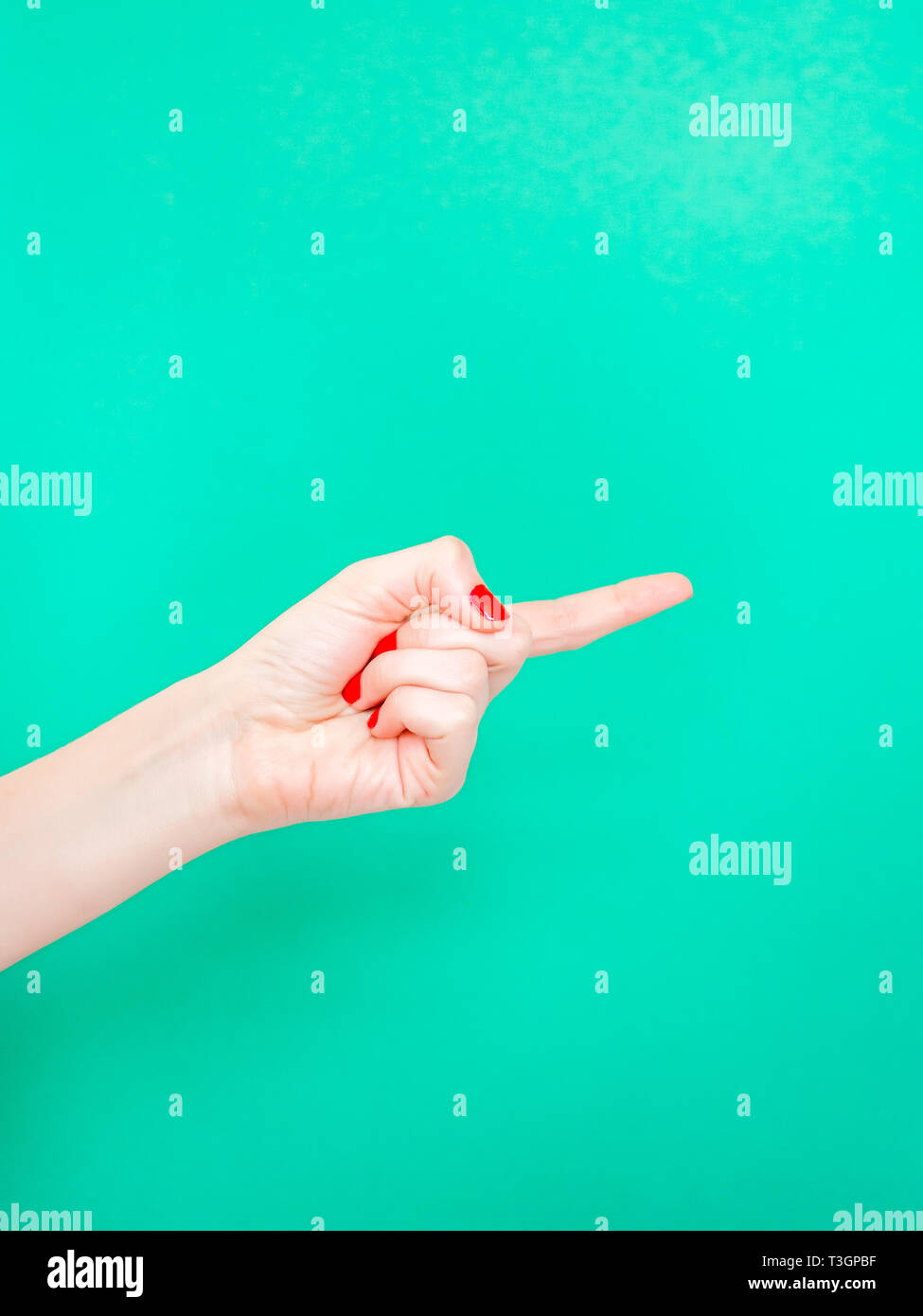 The Hey You Hand Sign. Look At This Sign. Female hand finger pointing ...