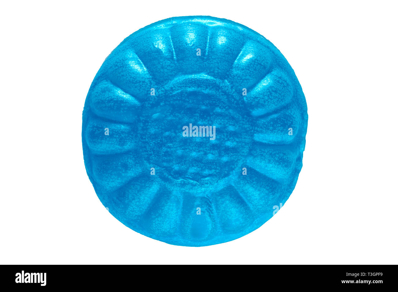 Extreme macro shot of a blue hard candy showing the structure of the ...