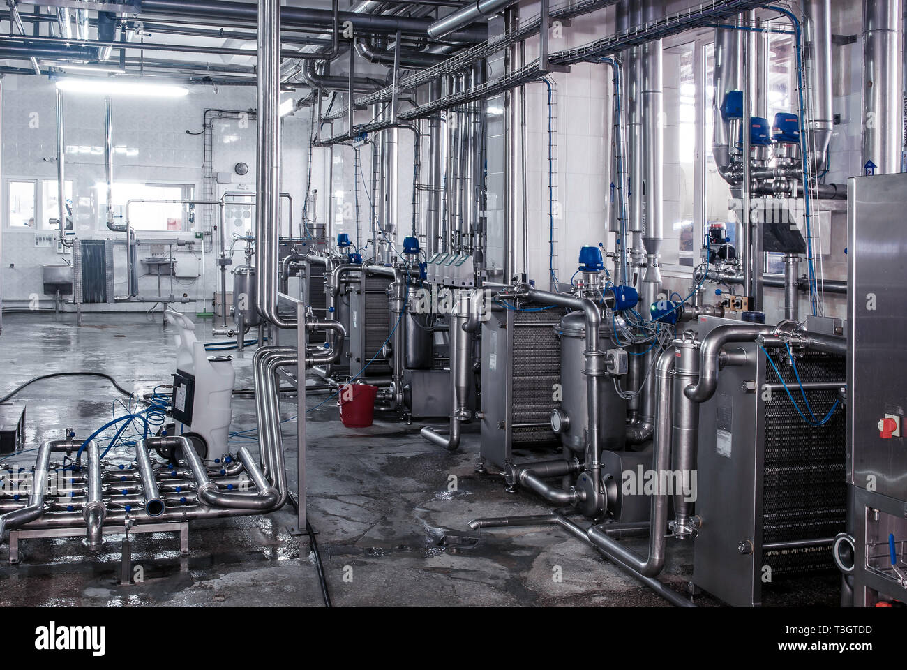 Installations of stainless steel, the milk receiving point at the dairy ...