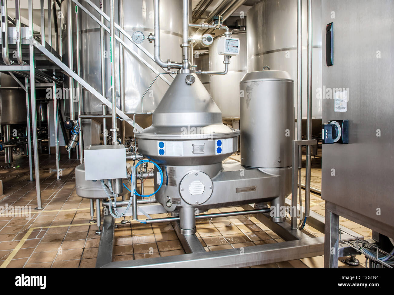 Installation for pasteurization of milk at a dairy plant. Brilliant ...