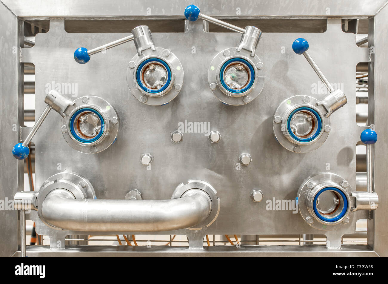 Panel for connecting pipes, part of the device food industry. Stainless ...