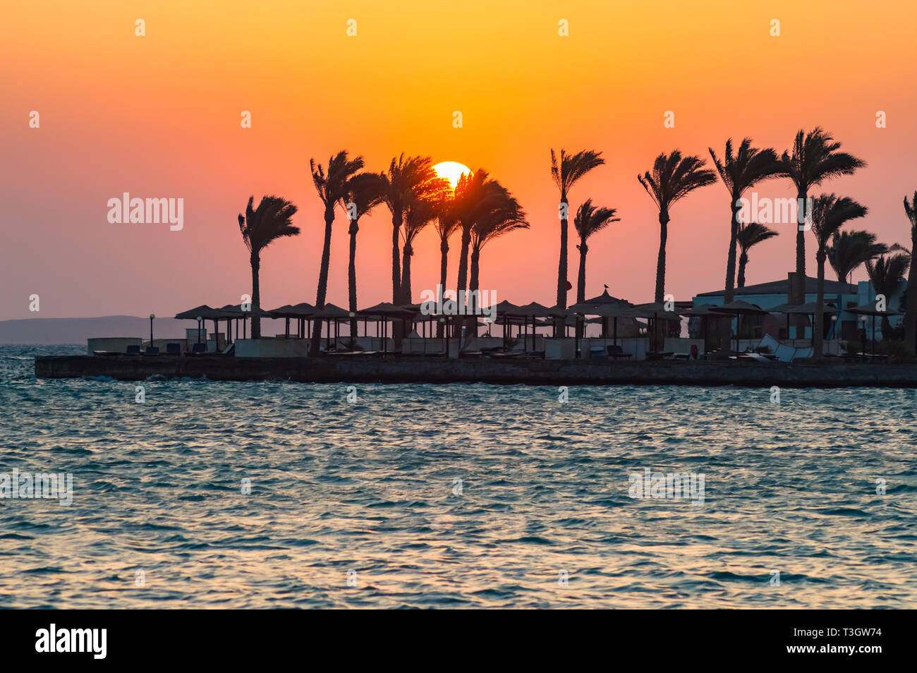 Sunrise on a peninsula of Hurghada on the Red Sea in Egypt Stock Photo ...