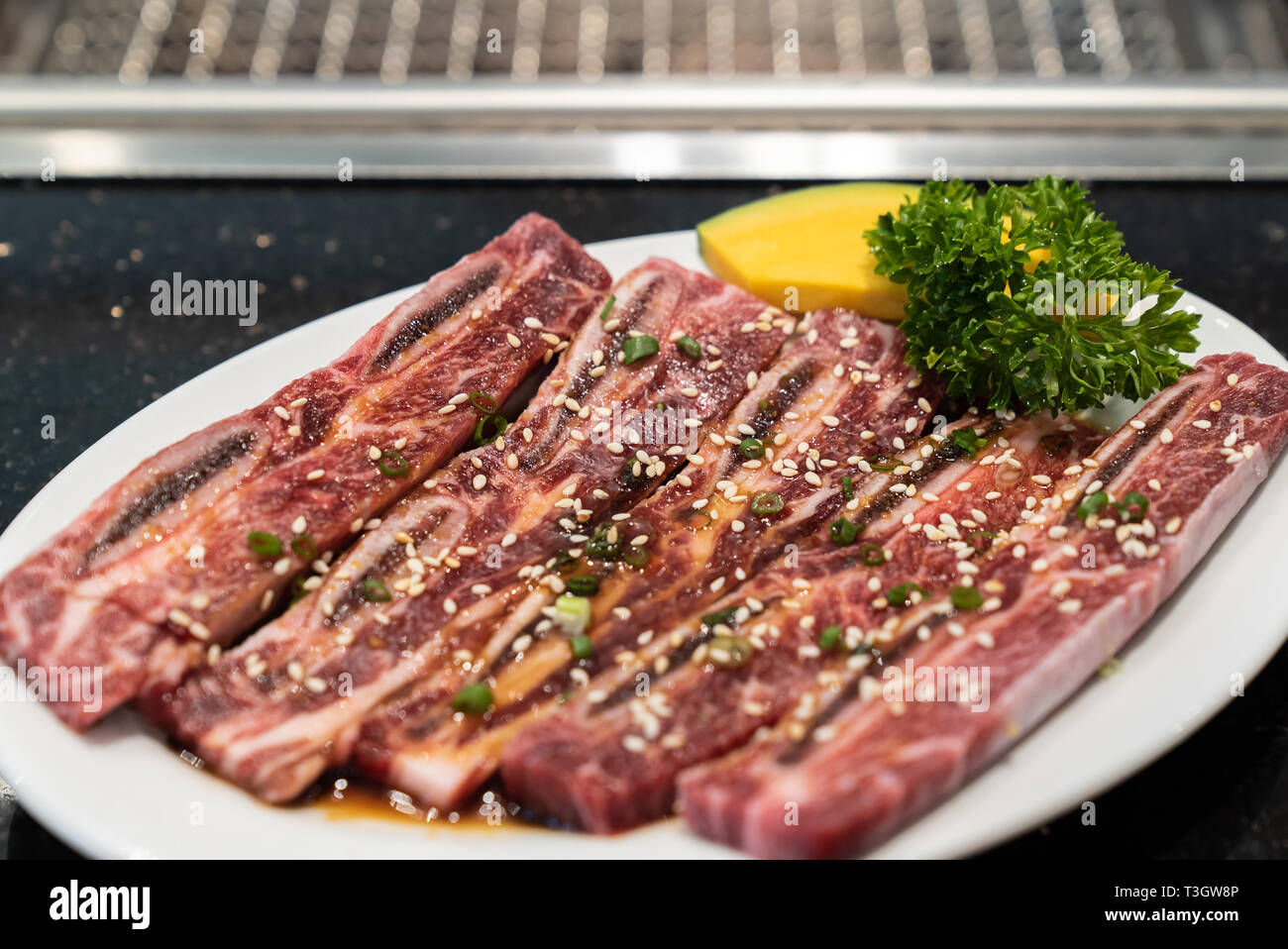 Raw premium wagyu beef rib for japanese yakiniku Stock Photo - Alamy