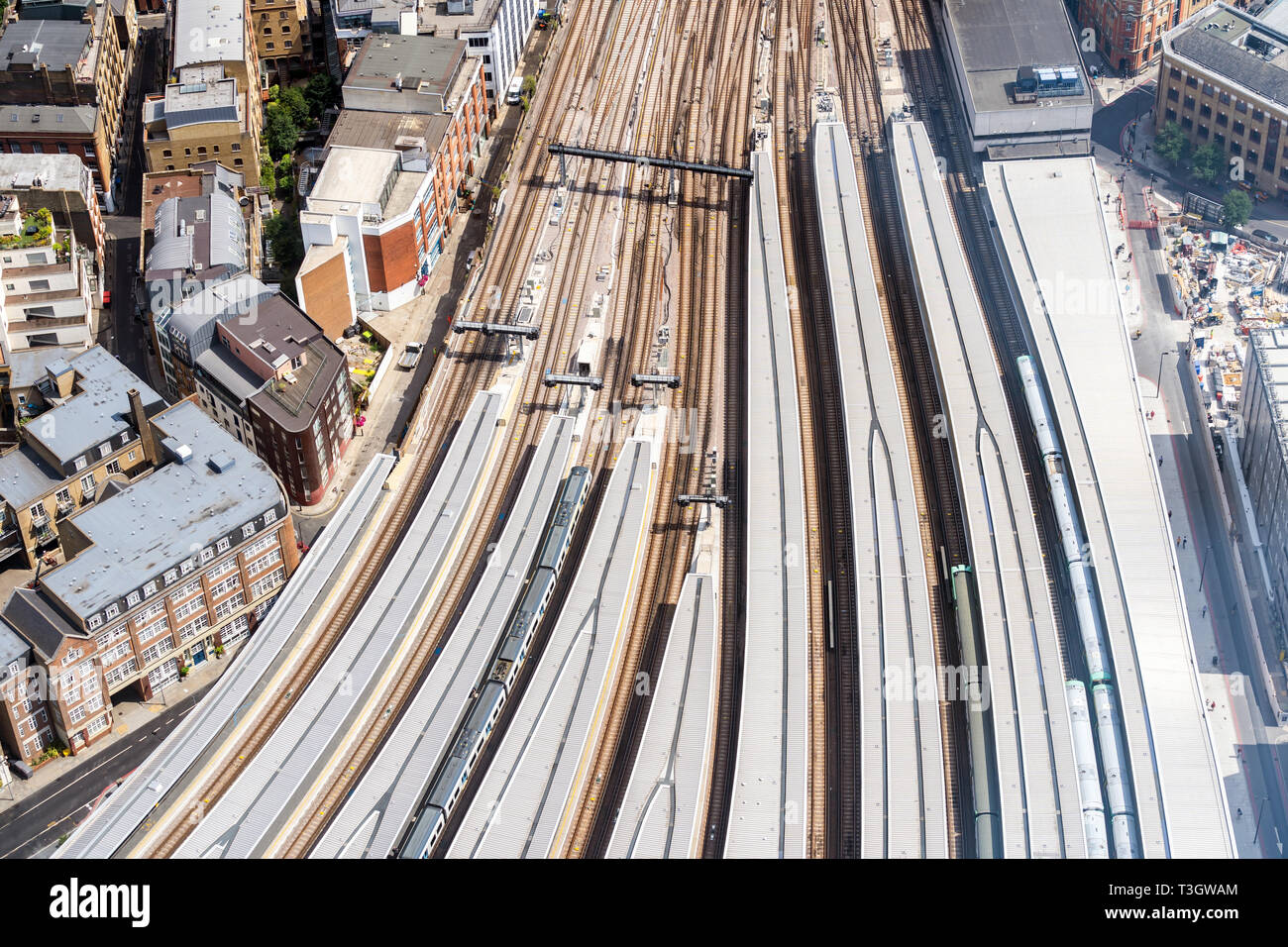 Aerial view of train track and train station in London England Stock ...