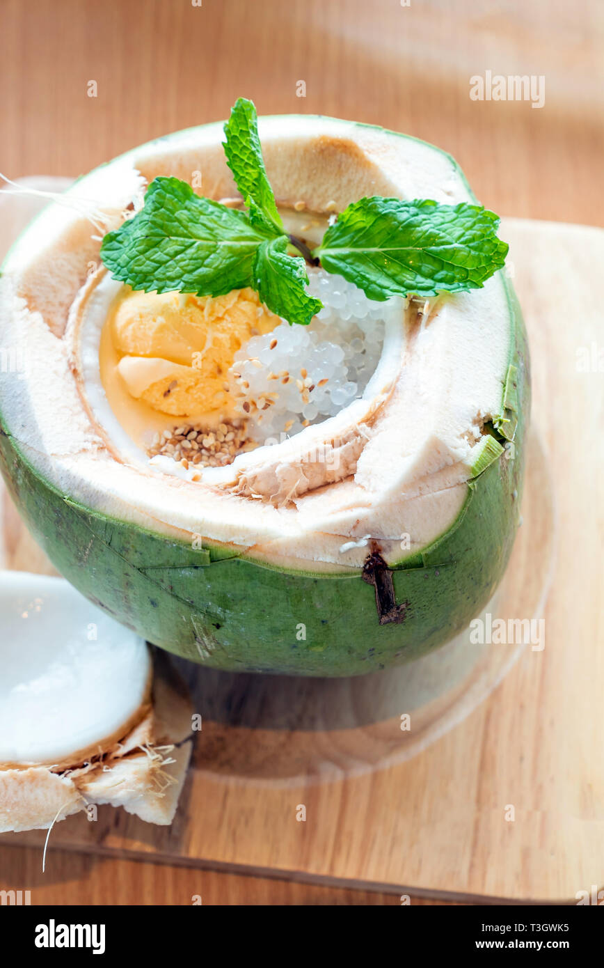 coconut affogato with espresso shot and ice cream italian dessert ...