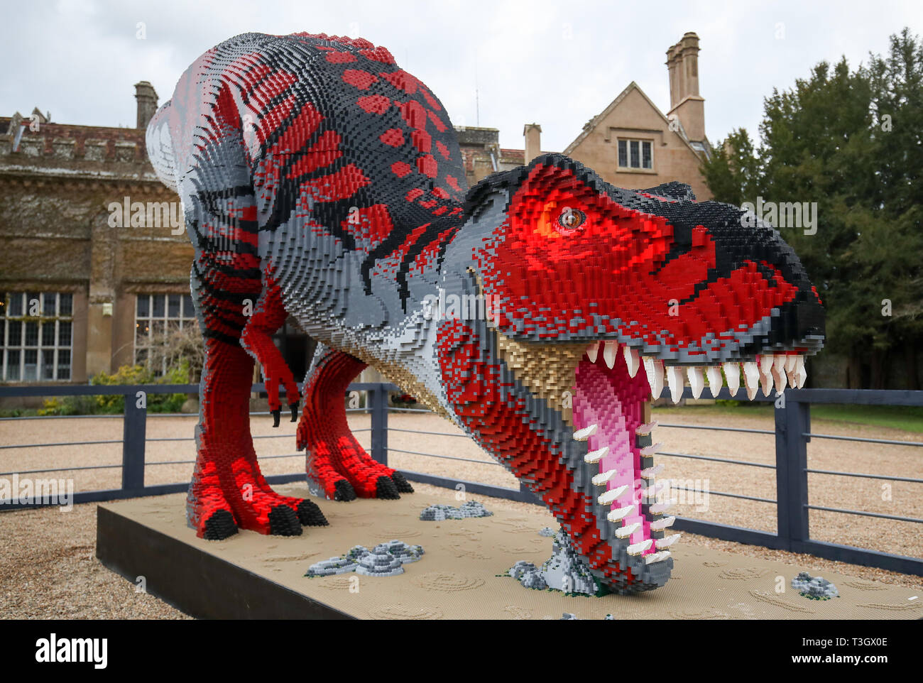 An eight-metre long Tyrannosaurus rex made out of Lego stands on ...