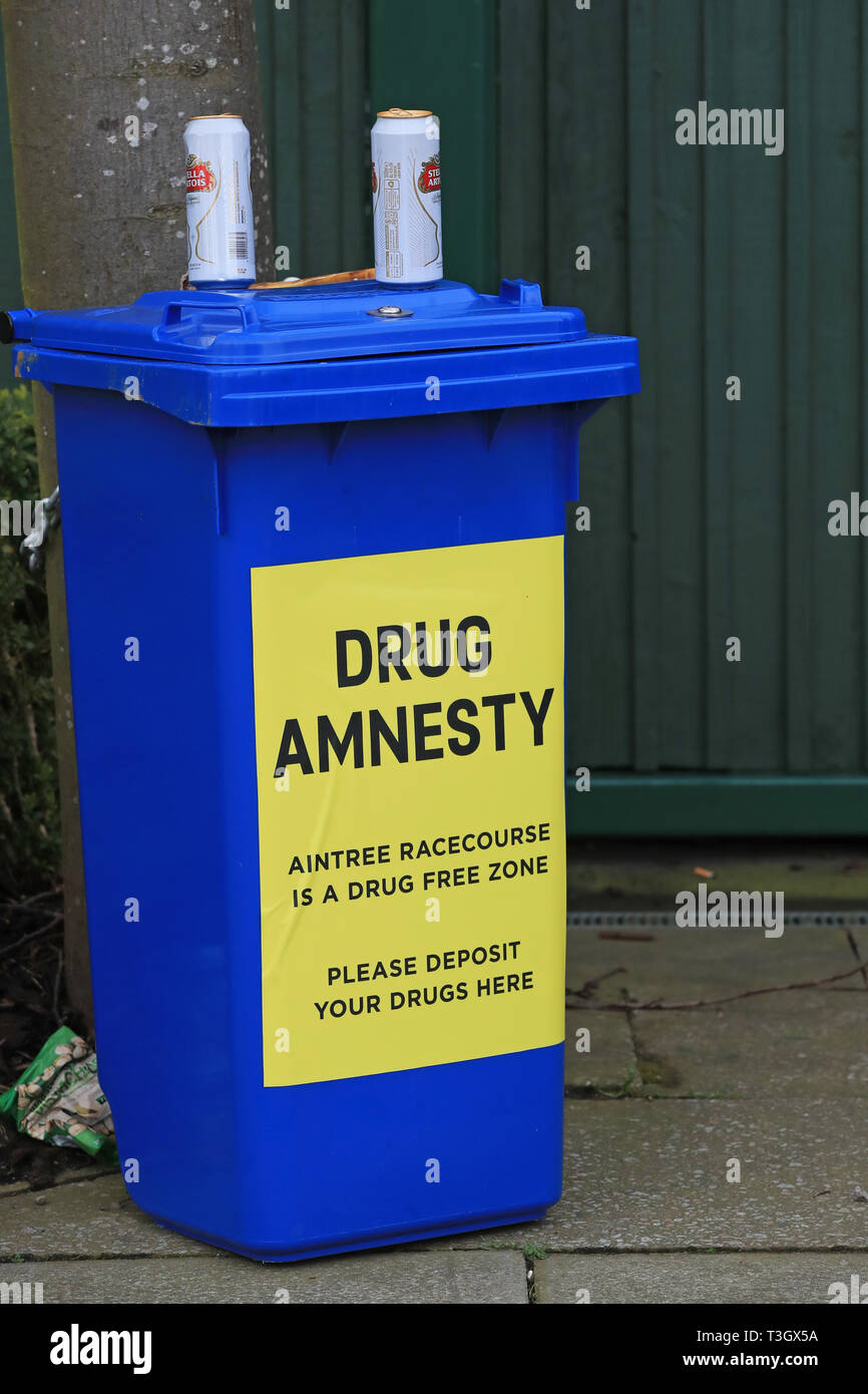 A drug amnesty bin at the 2019 Randox Health Grand National Festival at ...