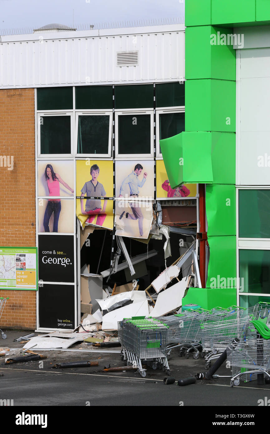 Damage to the ASDA store in Tunbridge Wells, Kent, where thieves used ...