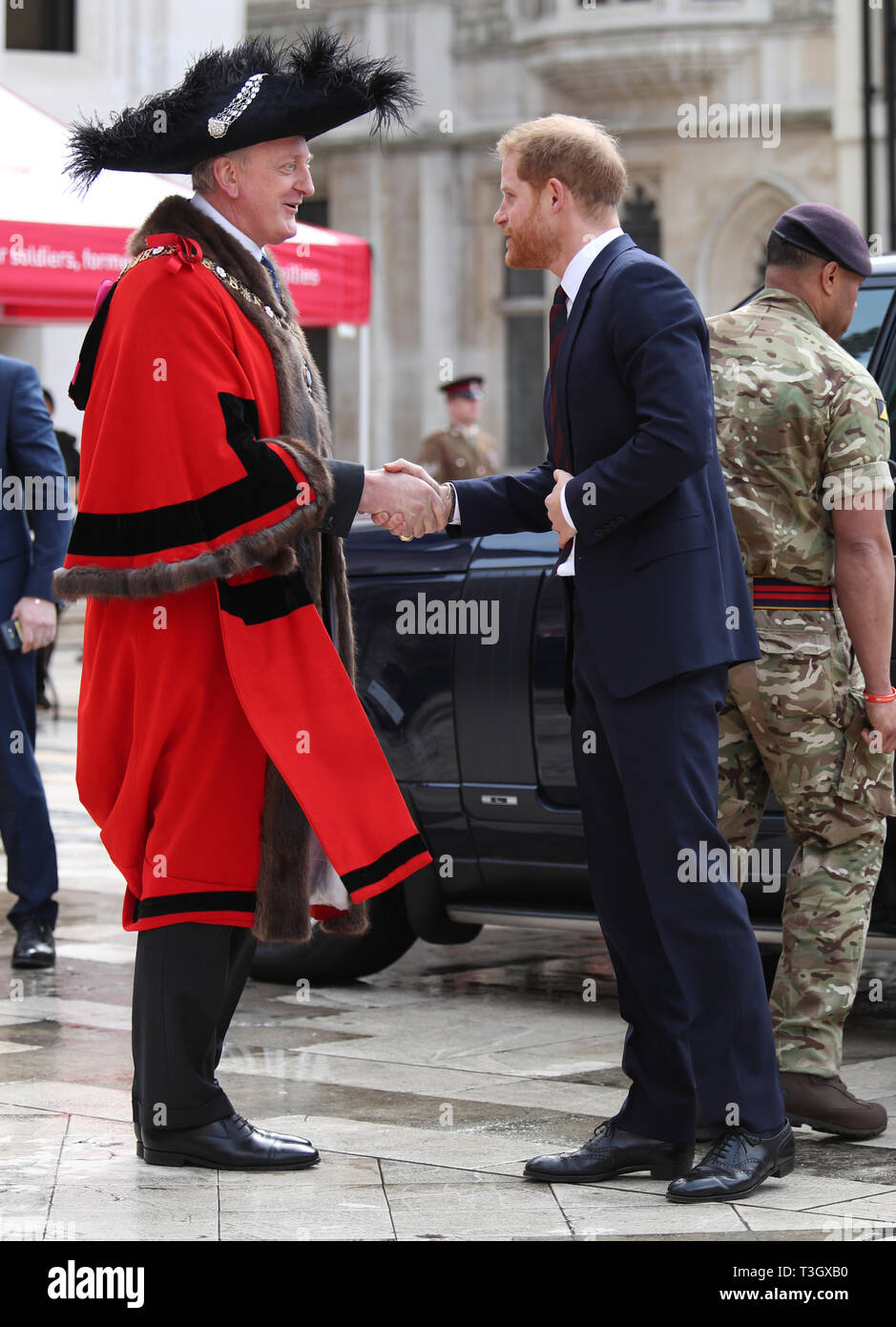 The Duke of Sussex is greeted by Lord Mayor of London Peter Estlin as ...