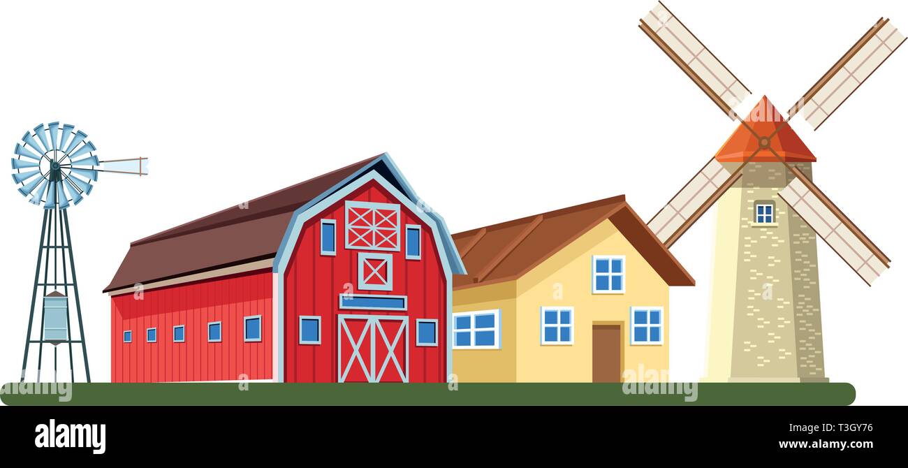 farm barn and windmill wind turbine Stock Vector Image & Art - Alamy