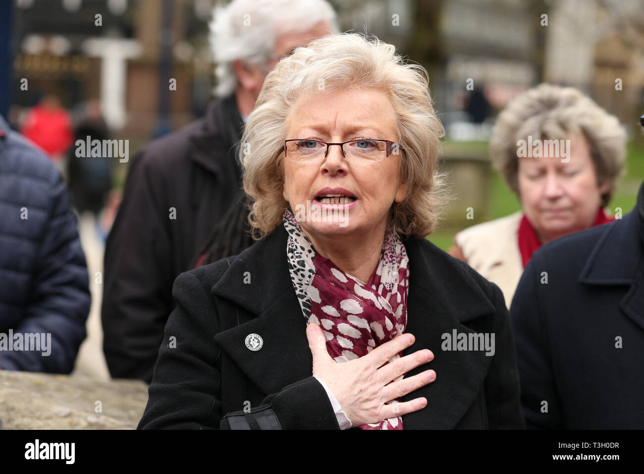 Julie Hambleton (centre) speaks to the media outside the Civil Justice ...