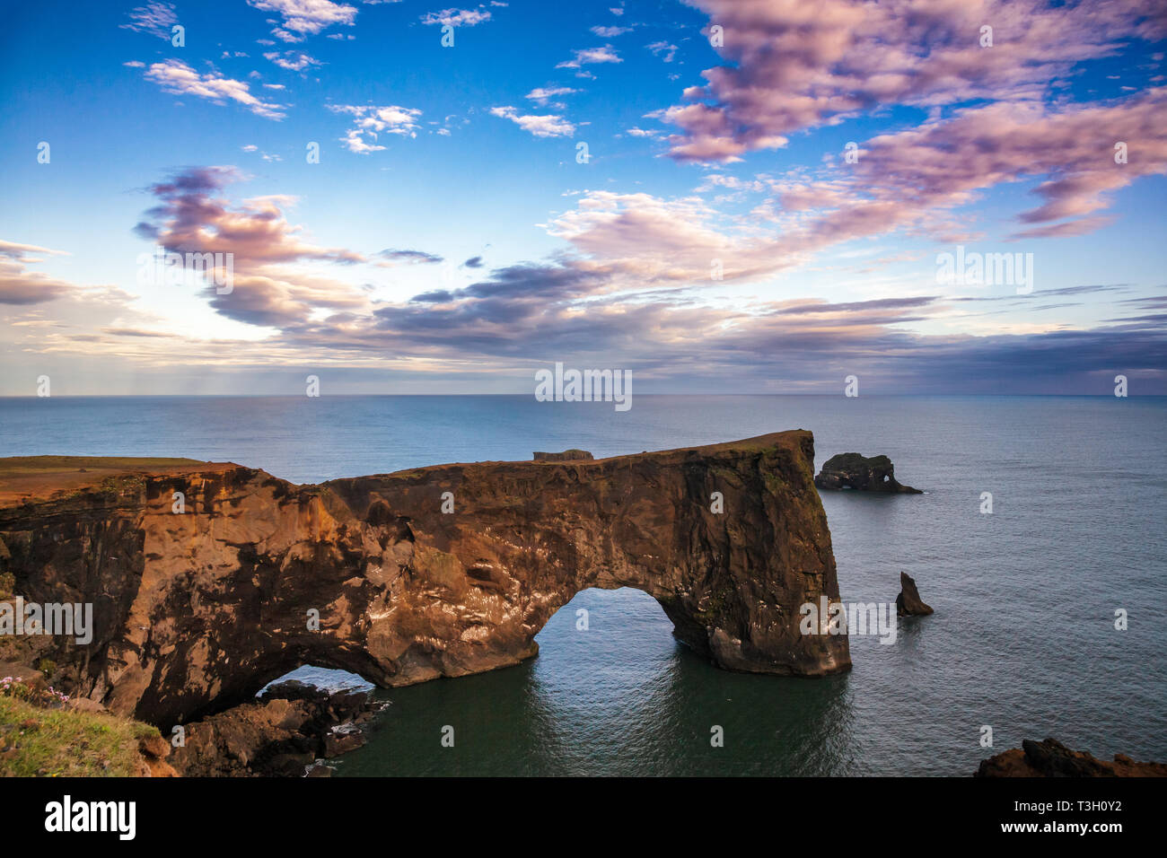 Spectacular Dyrholaey (door hill island) lava arch at a promontory near ...