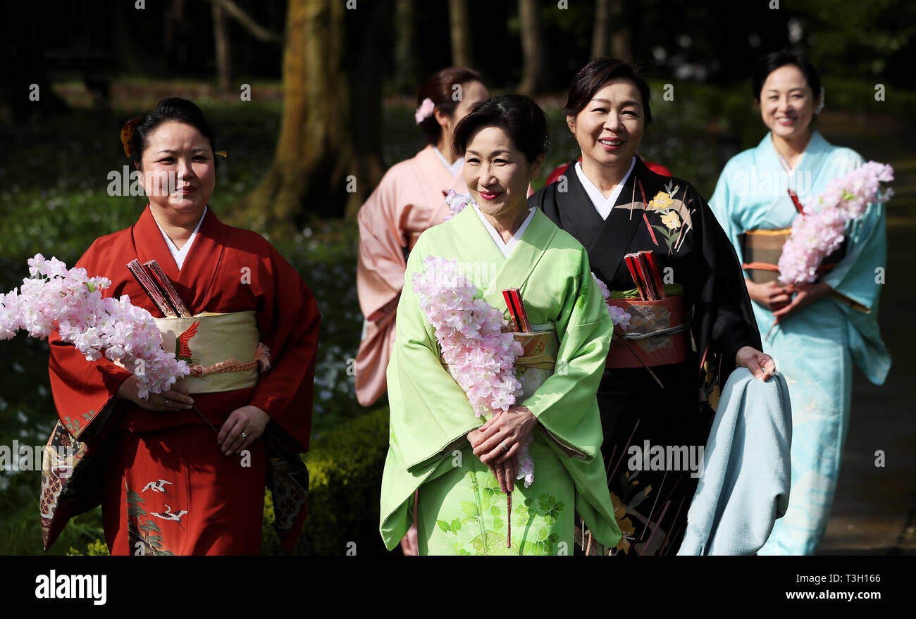 Members of the Odorikko dance group enjoy a walk on the grounds of ...