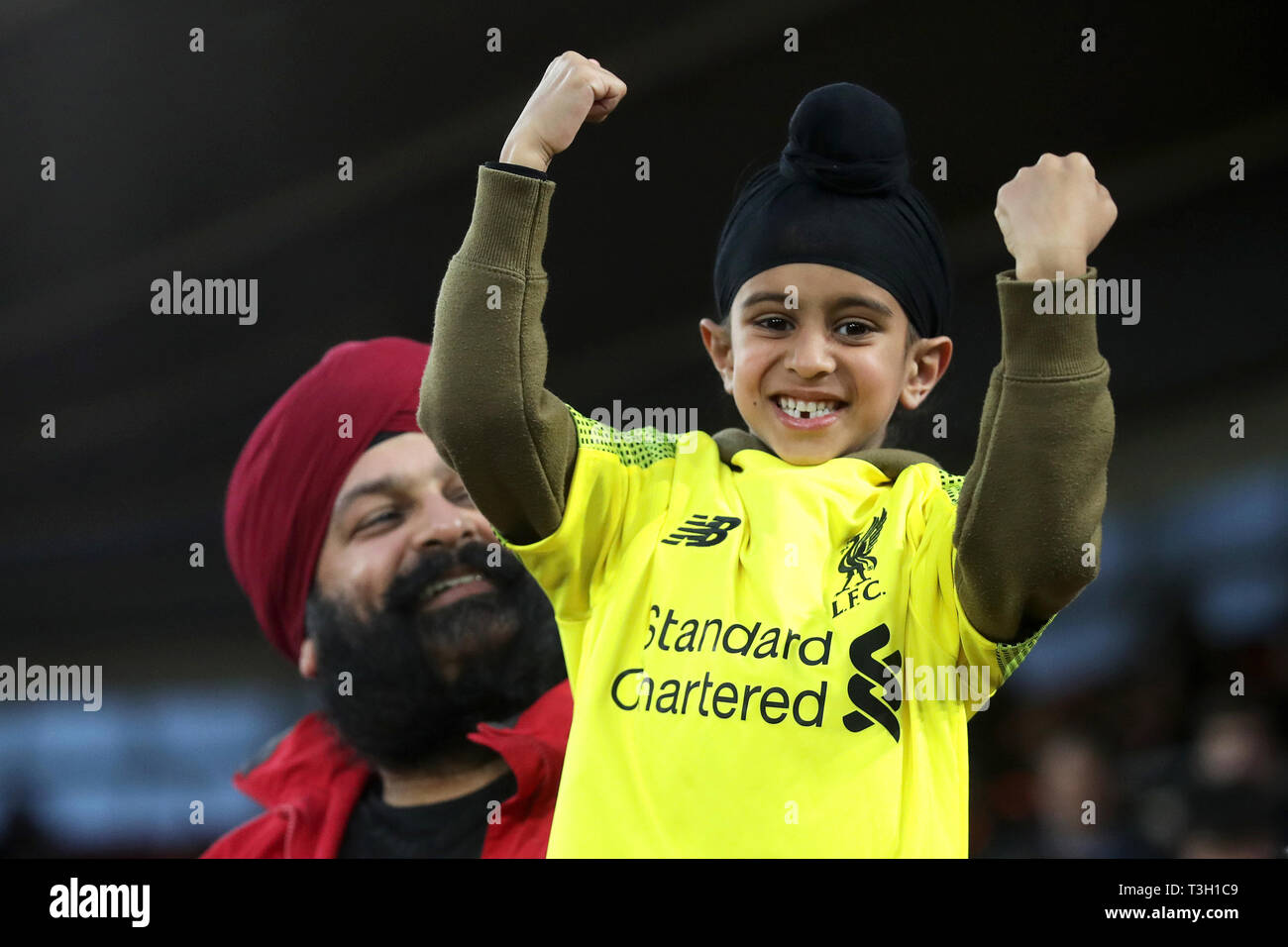 A young Liverpool fan in the stands before the Premier League match at ...