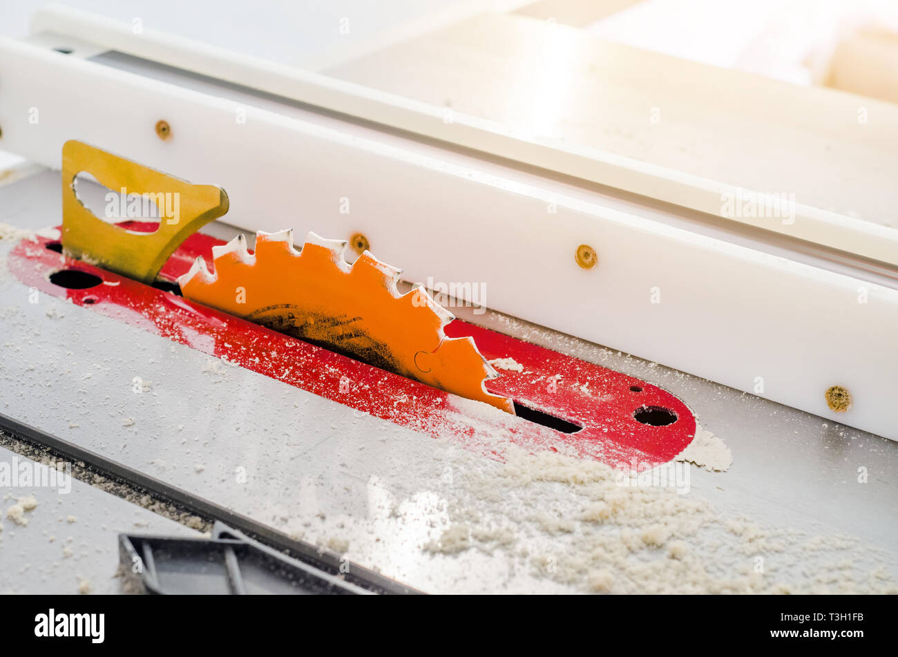 Woodworking, adjustable circular saw in the workshop Stock Photo - Alamy