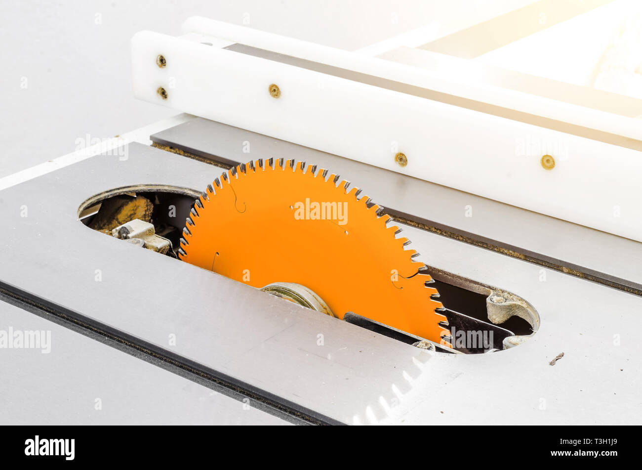 Woodworking, adjustable circular saw in the workshop Stock Photo - Alamy