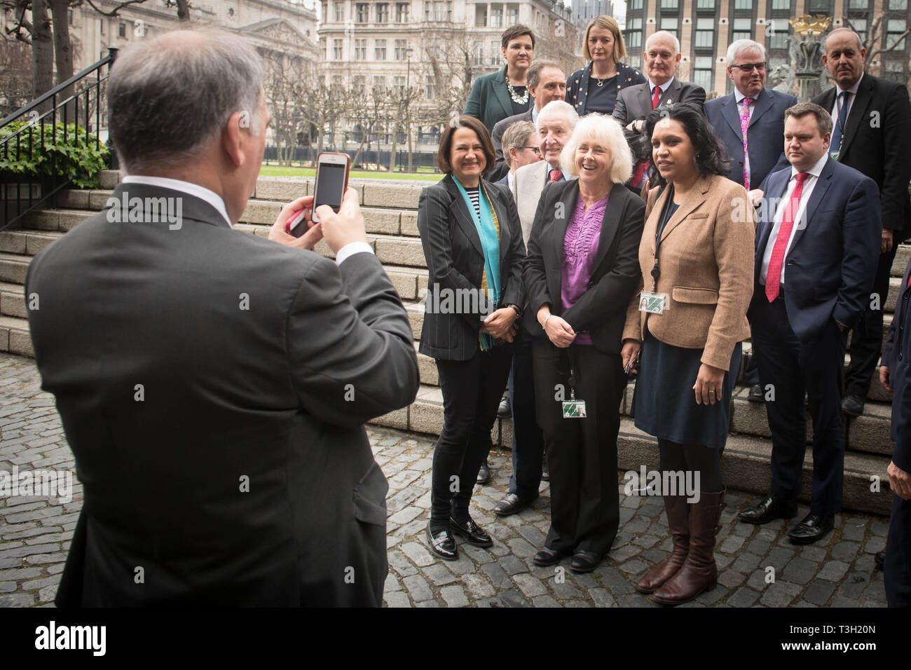 Newly elected MP for Newport West, Ruth Jones (centre) is welcomed to ...