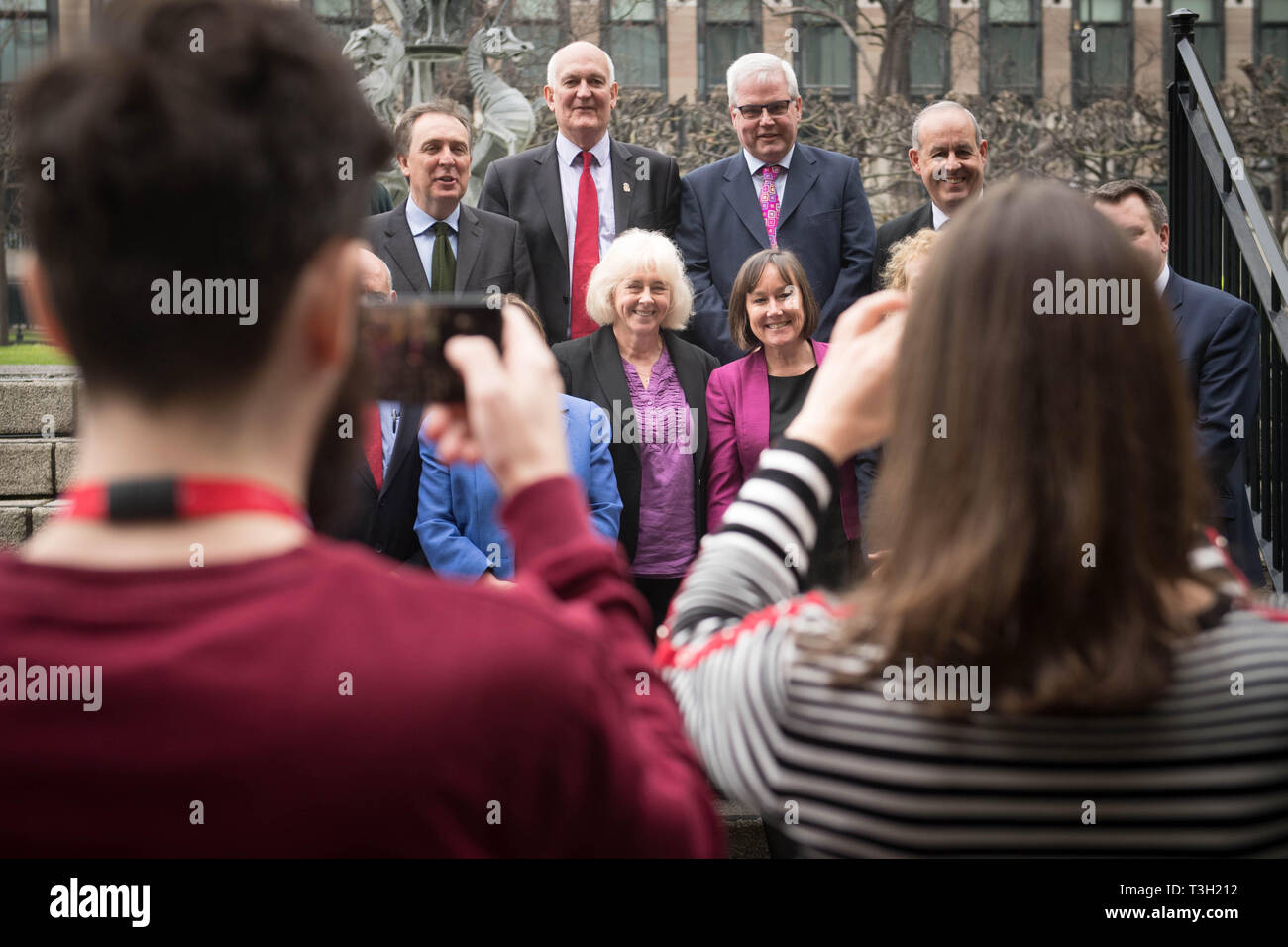 Newly elected MP for Newport West, Ruth Jones (centre) is welcomed to ...