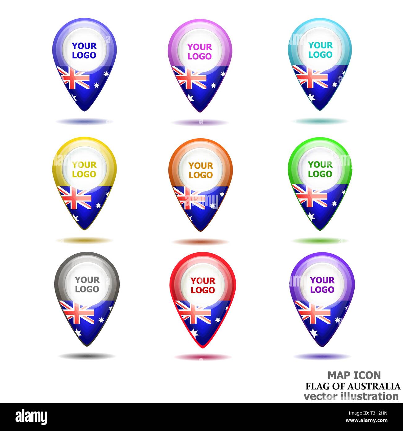 Bright set of icons with map of Australia. Location Icons vector ...