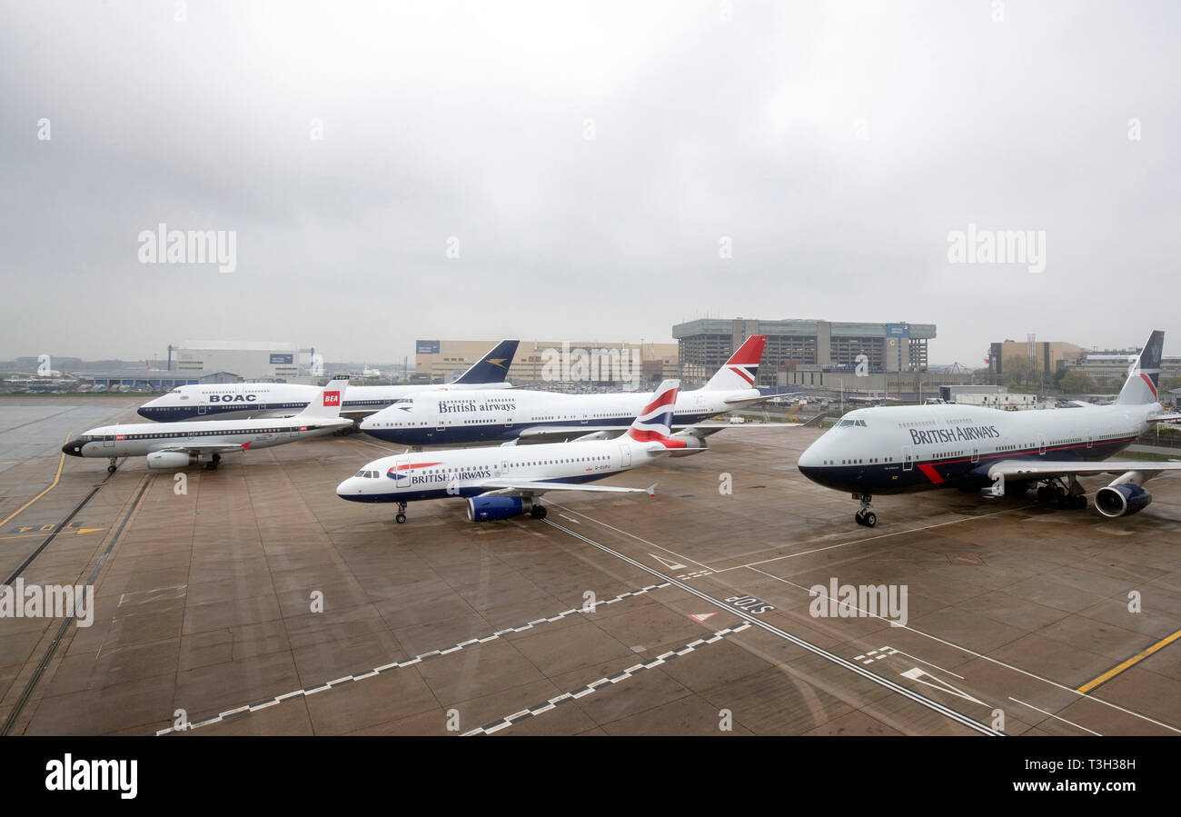 Five planes from British Airways' centenary fleet, (back to front) a ...