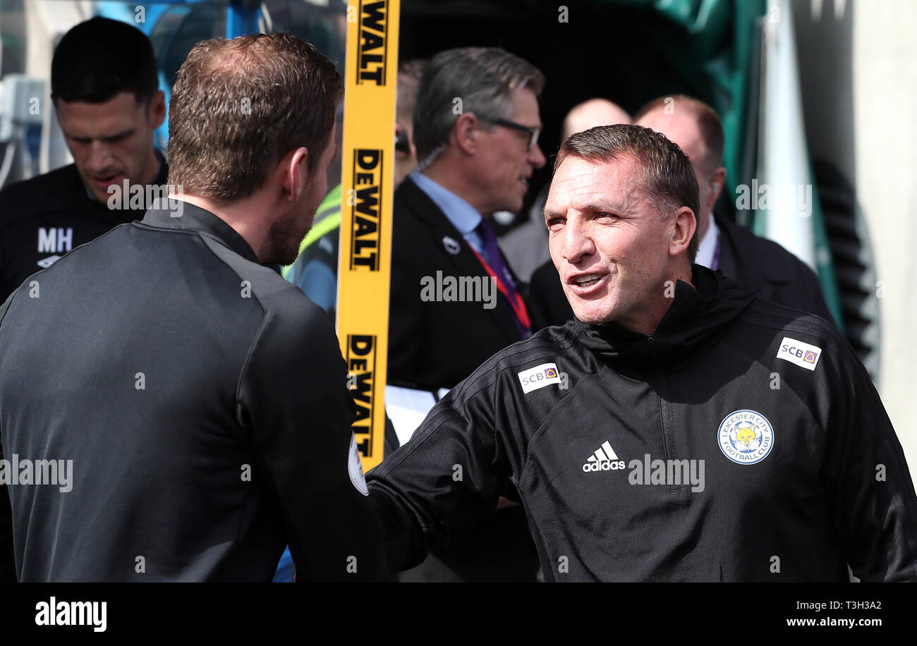 Huddersfield Town manager Jan Siewert (left) and Leicester City manager ...