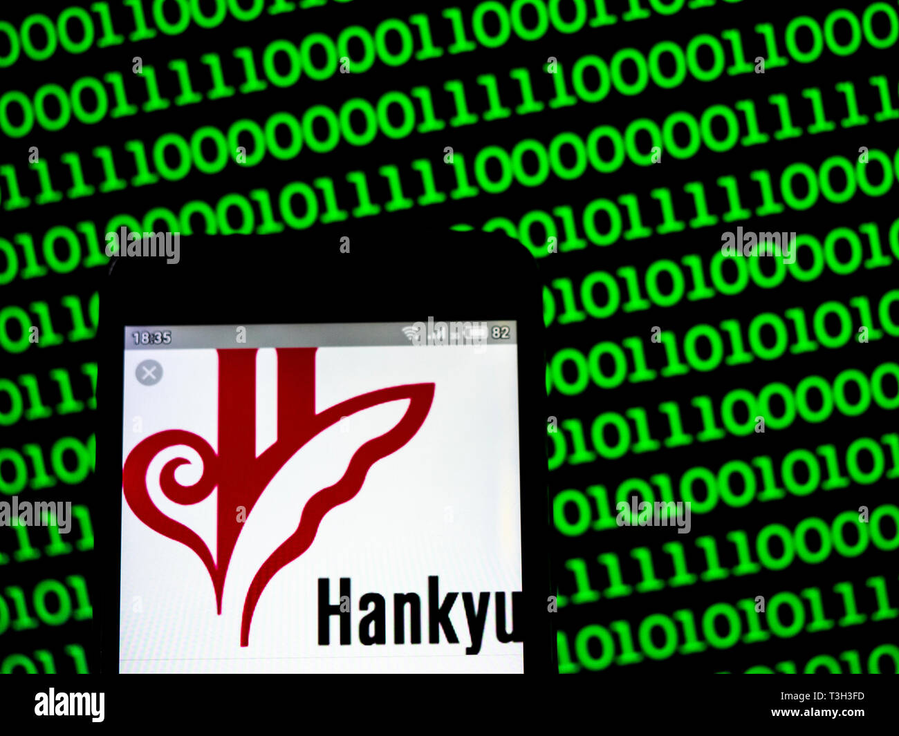 In this photo illustration a Hankyu Hanshin Holdings, Inc. logo seen ...