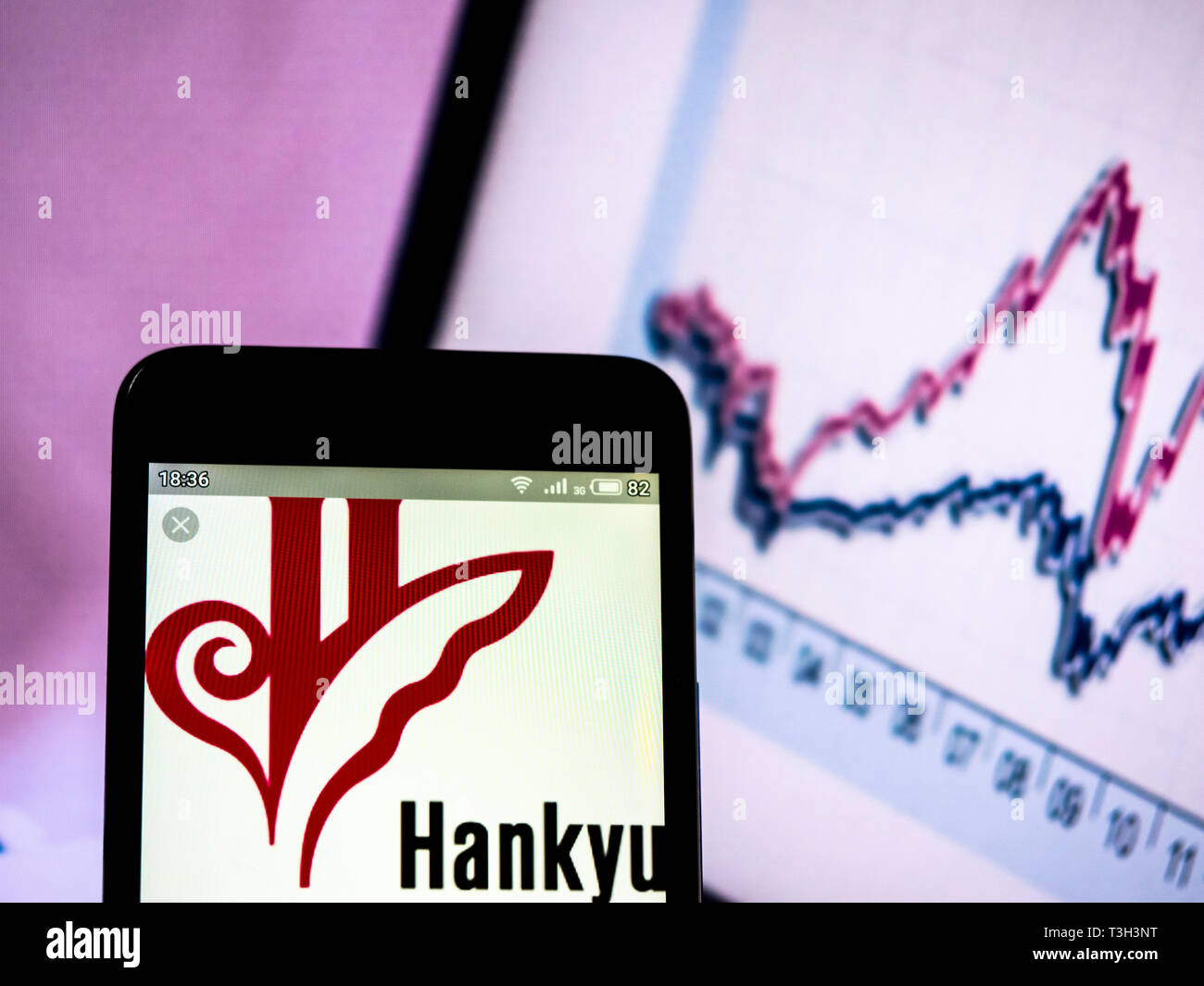 In this photo illustration a Hankyu Hanshin Holdings, Inc. logo seen ...
