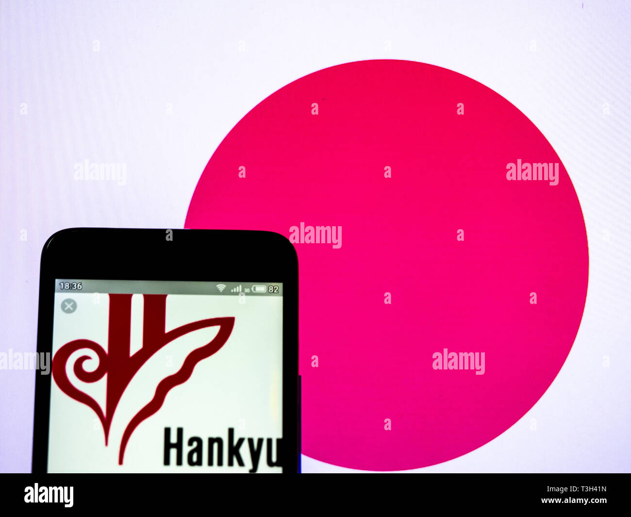 In this photo illustration a Hankyu Hanshin Holdings, Inc. logo seen ...