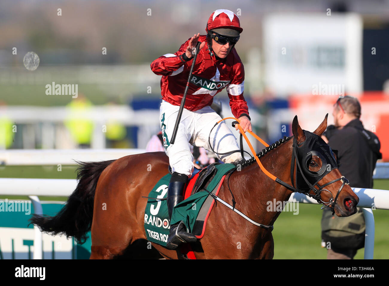 Jockey Davy Russell celebrates winning the Randox Health Grand National ...