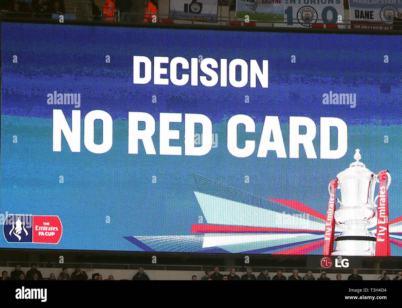 General view of the big screen during VAR Red Card check between ...