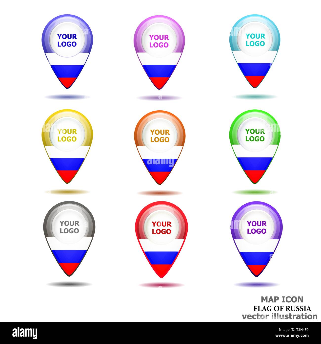 Bright map icon with map of Russia. Location Icon vector. Vector ...