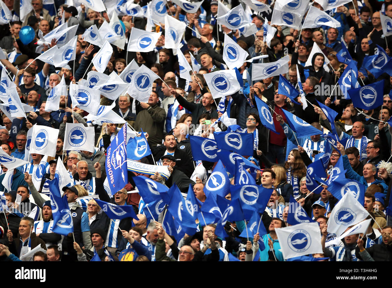 Brighton & Hove Albion fans wave flags during the FA Cup semi final ...