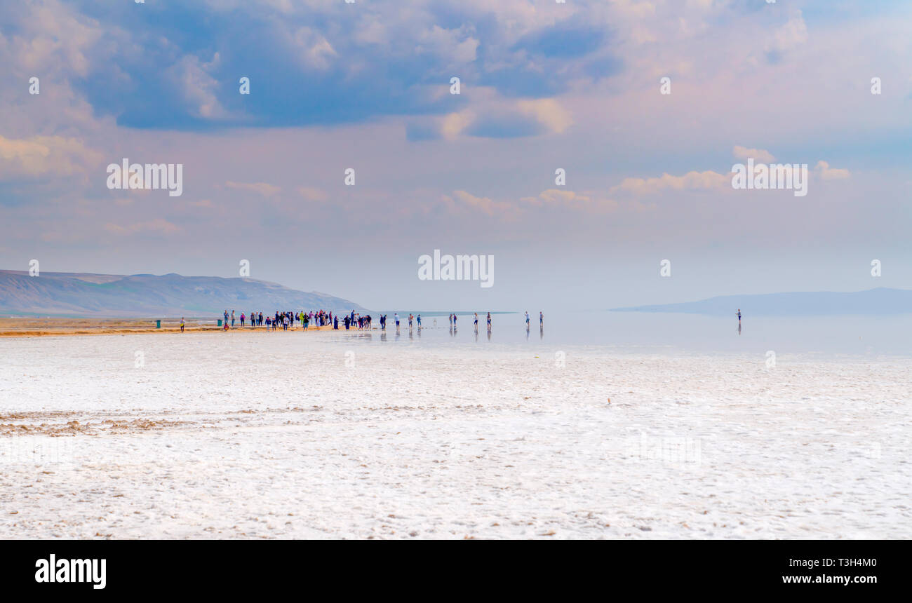 Ankara/Turkey- April 06 2019: People enjoying and walking on the salt ...