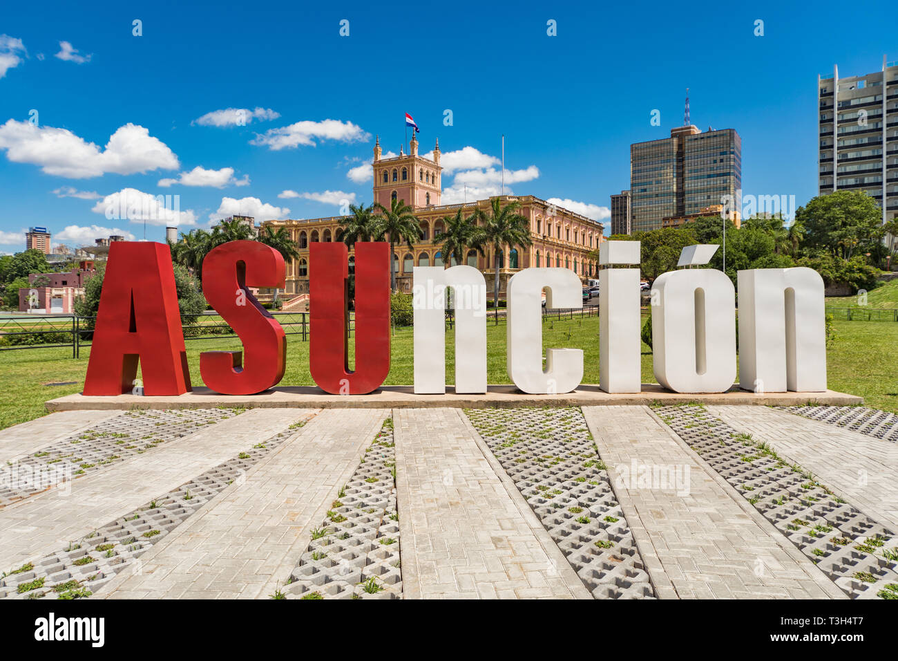 Asuncion letters in front of the Presidential Palace in the capital of ...