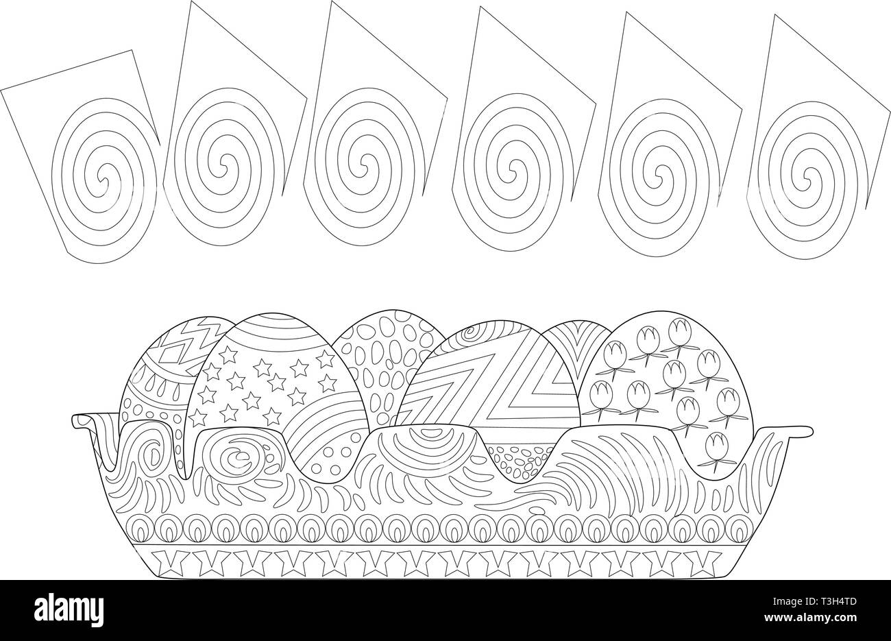 Easter Eggs Couch in Zentangle Line Drawing Coloring Page Stock Vector ...