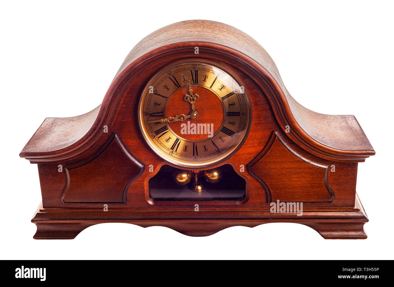 Retro wooden clock - isolated Stock Photo - Alamy
