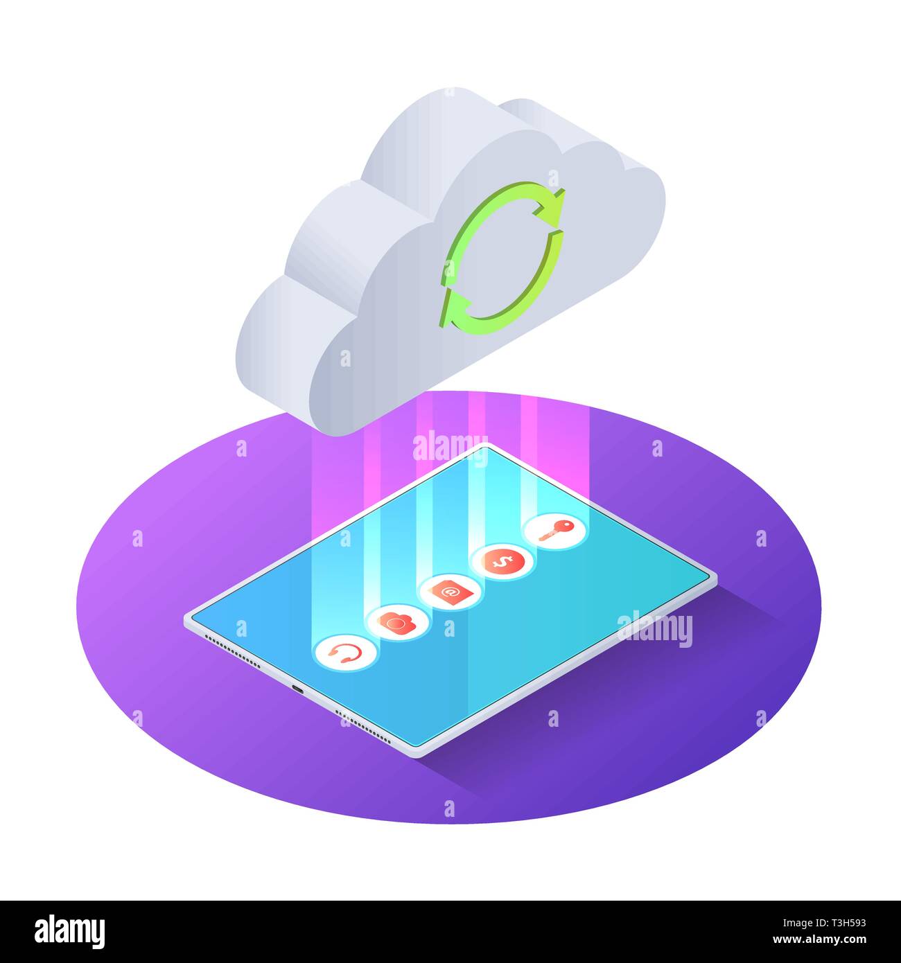 3d isometric tablet pc uploading file to cloud. Cloud computing technology concept Stock Vector ...