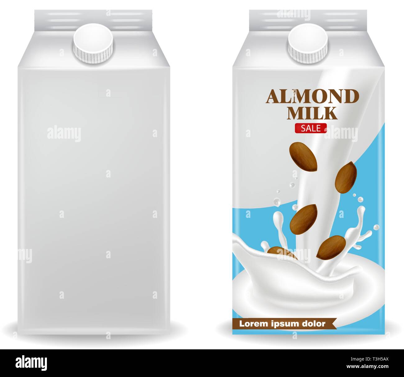 Almond milk Vector realistic product box. Label template design ...