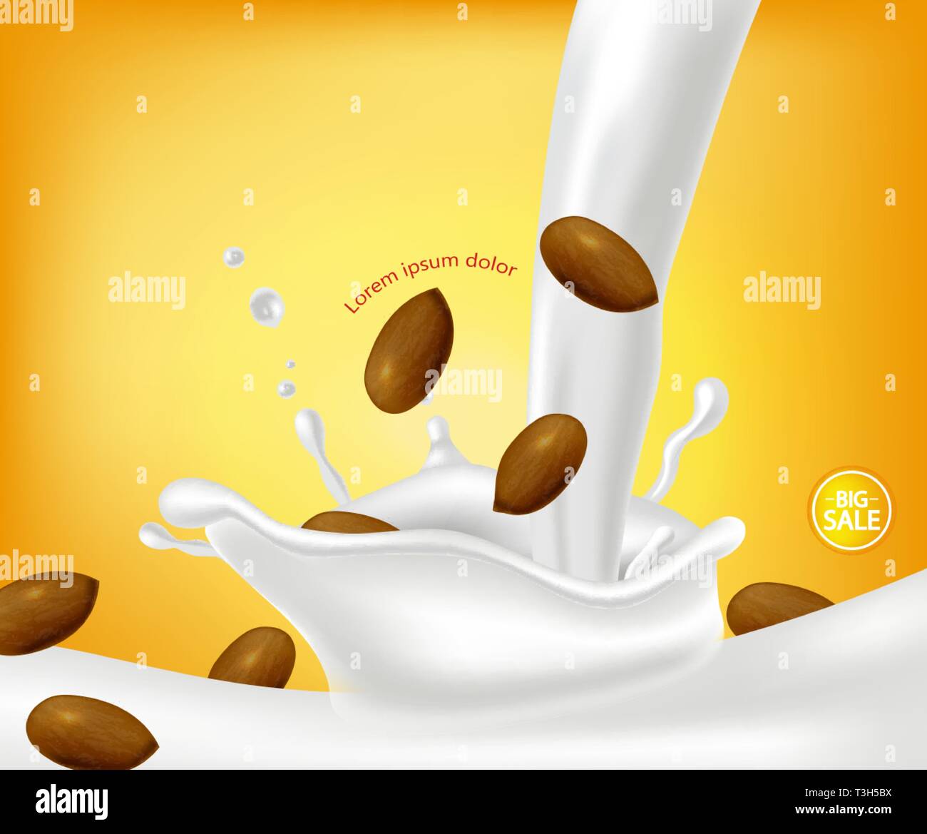 Almond milk vector realistic. Product placement advertise. Splash milk ...
