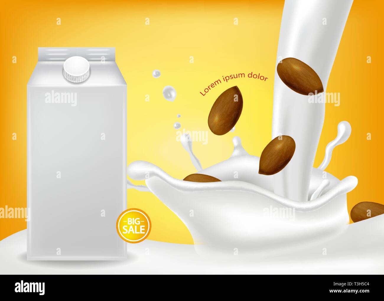Almond milk vector realistic. Product placement advertise. Splash milk ...