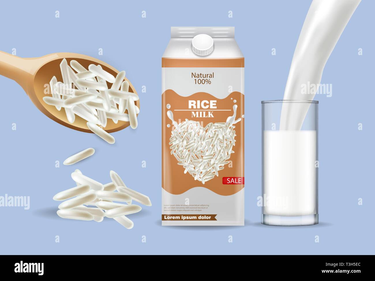 Rice milk pouring mock up Vector realistic. Product placement advertise ...
